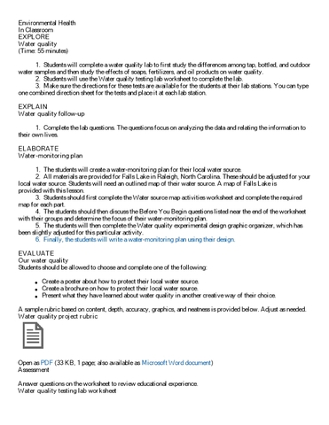 Troubled Waters (Environmental Health) Lesson Plans Type I Enrichment ...