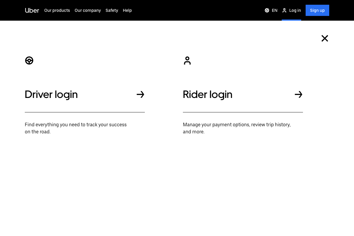 Uber – Login page - Find SaaS Websites inspiration