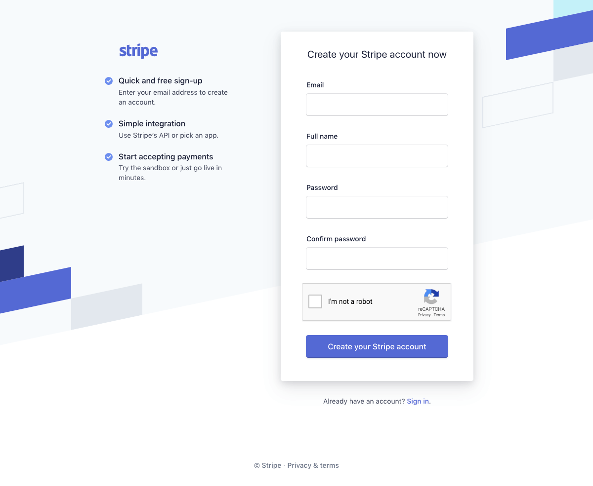 Stripe - Sign up page - Find SaaS Websites inspiration