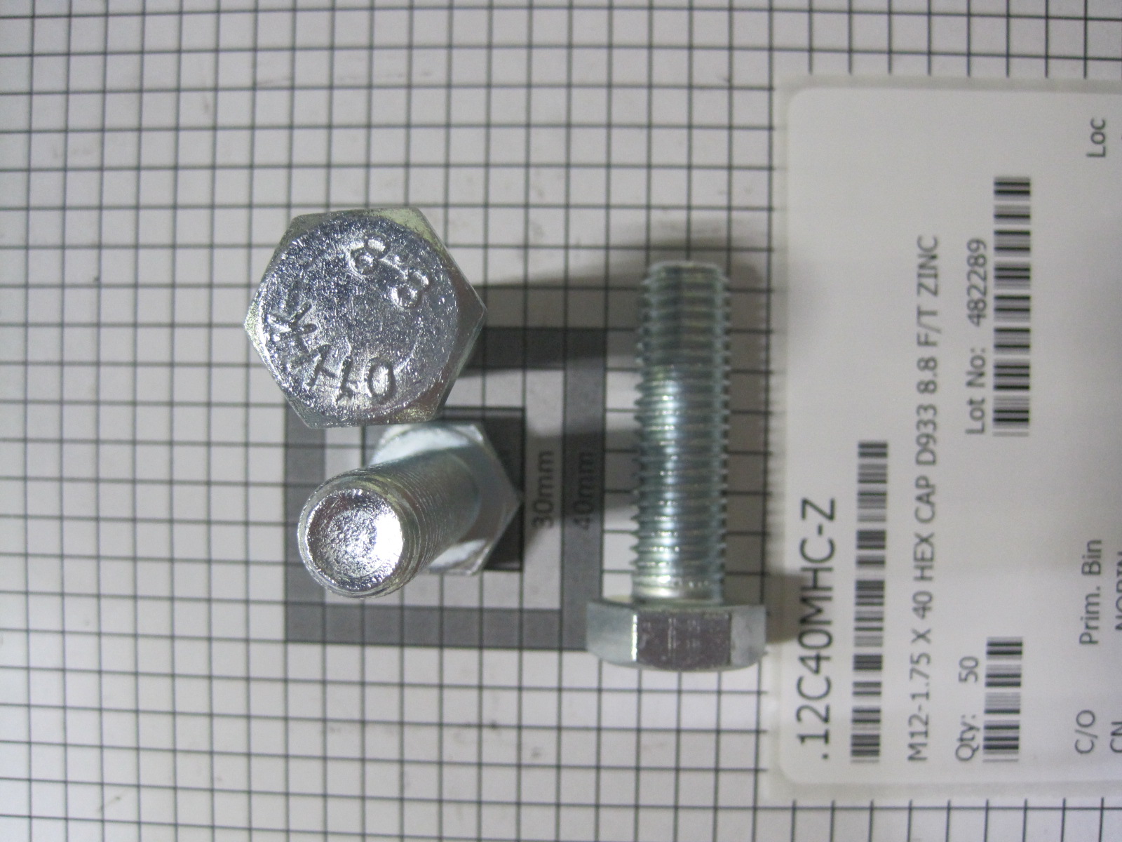 .12C40MHC-Z,M12-1.75 X 40 HEX CAP D933 F/T 8.8 ZINC,Specialty Bolt ...