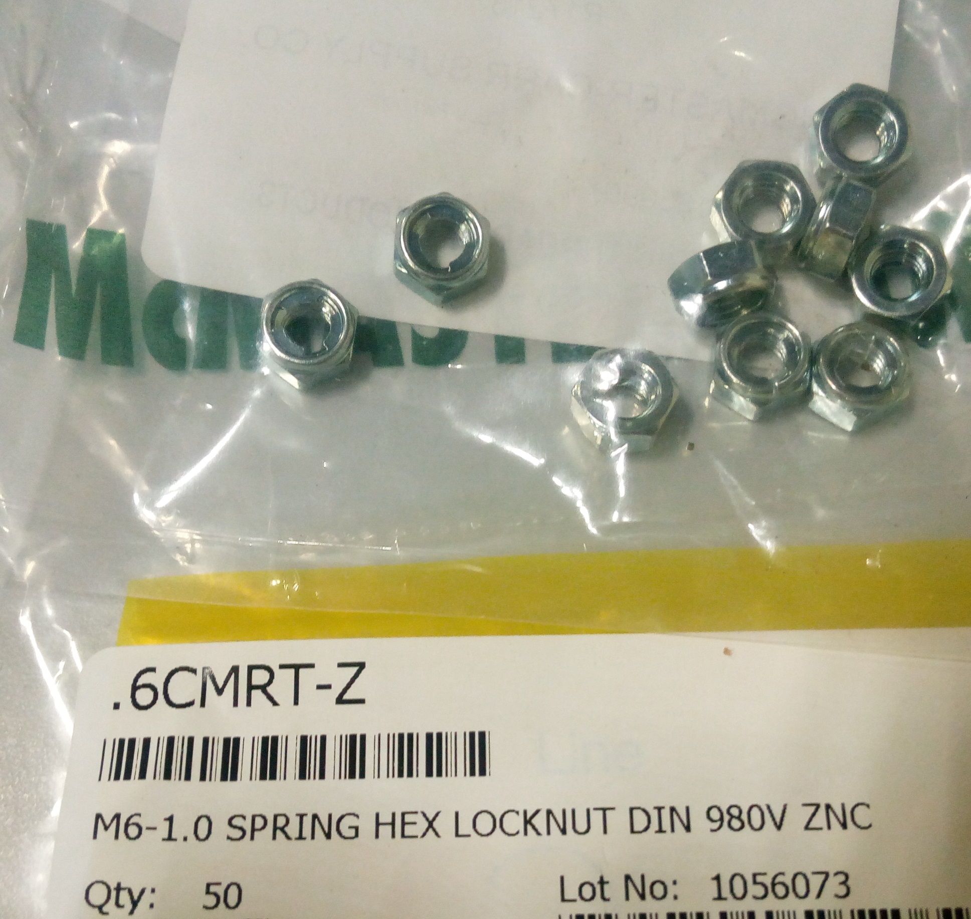 .6CMRT-Z,M6-1.0 SPRING HEX LOCKNUT DIN 980V ZNC,Specialty Bolt & Screw Inc.