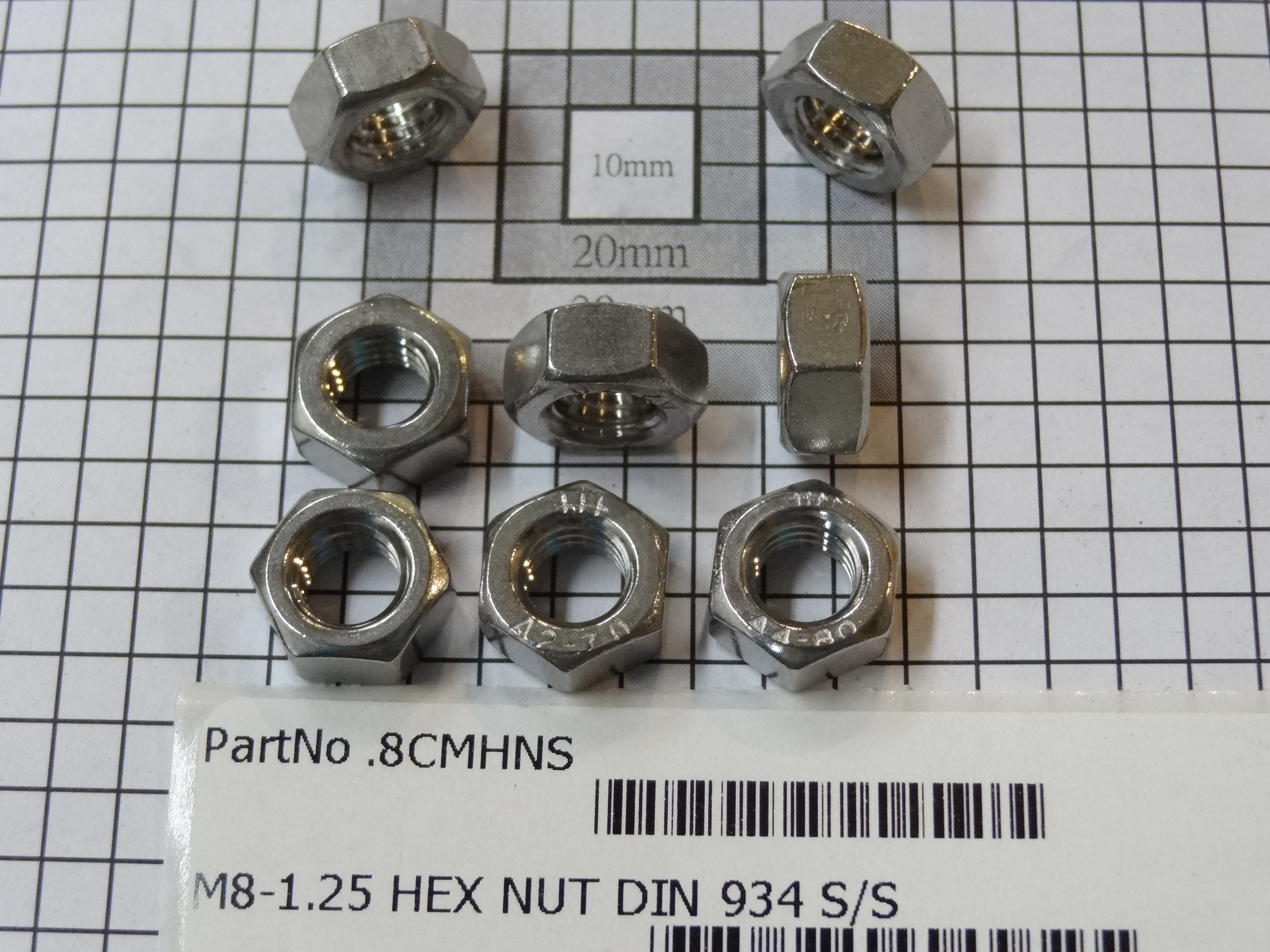 .8CMHNS,M8-1.25 HEX NUT DIN 934 S/S,Specialty Bolt & Screw, Inc.