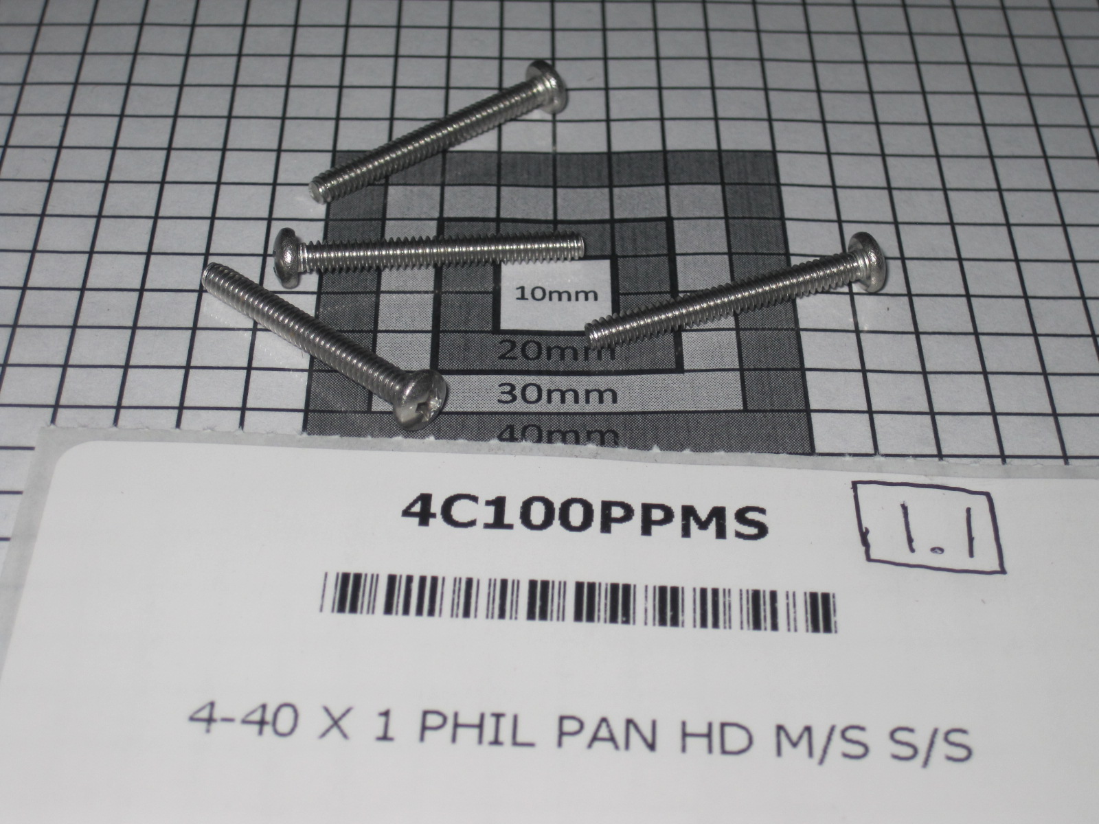 4C100PPMS,4-40 X 1 PHIL PAN HEAD M/S S/S,Specialty Bolt & Screw, Inc.