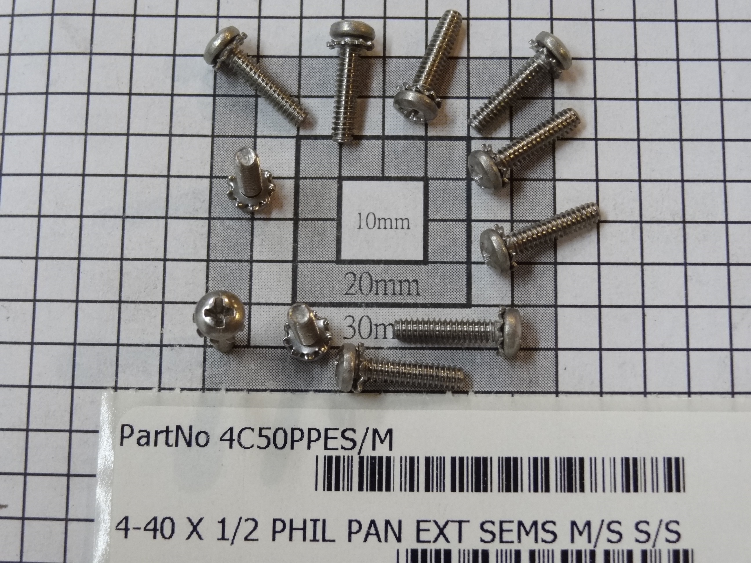 4C50PPES/M,4-40 X 1/2 PHIL PAN EXT SEMS M/S S/S,Specialty Bolt & Screw ...
