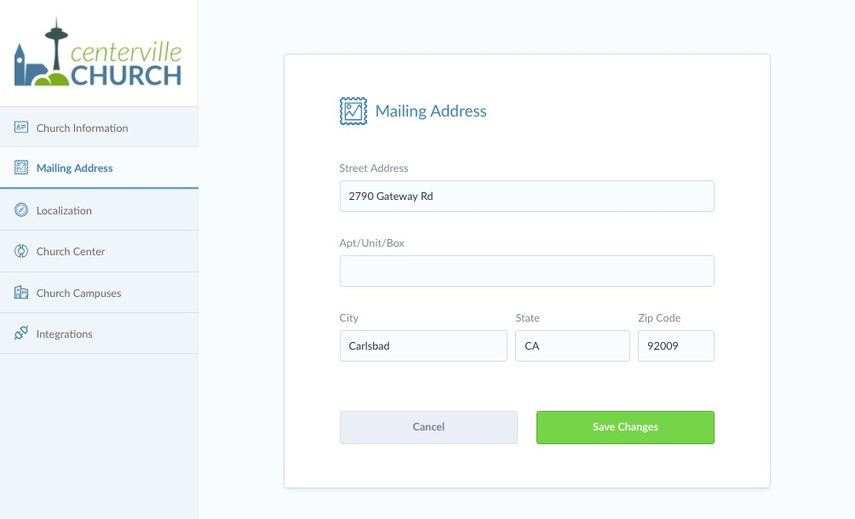 Add Church Information – Accounts