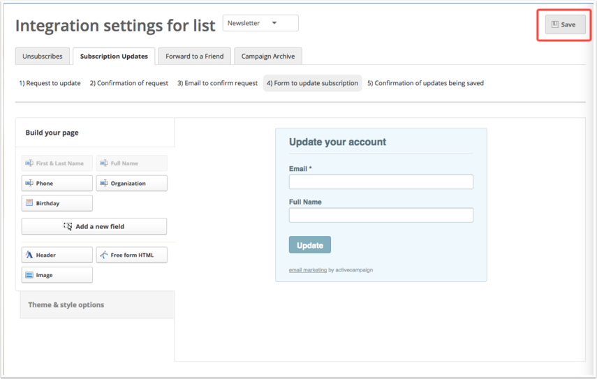 Subscription update form – ActiveCampaign Help Center