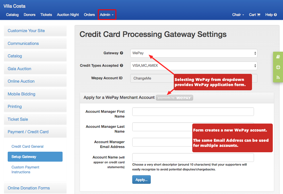 WePay Setup – Auction Help Home