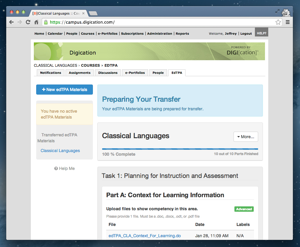 edTPA Candidate Overview – Digication Classic