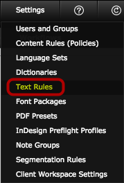 Settings > Text Rules – Support