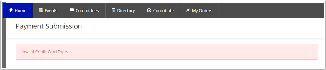 Payment Error: Invalid Credit Card Type – Customer Care Portal