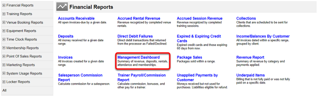 Management Dashboard – EZFacility