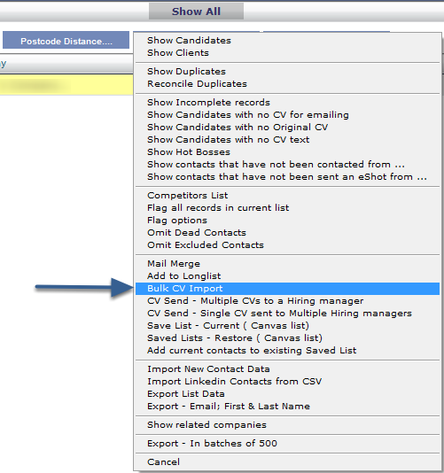 Bulk CV Import – HRS