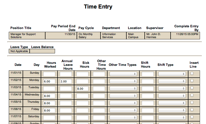 Payroll Time Sheet Entry - MyOC – Oklahoma Christian University