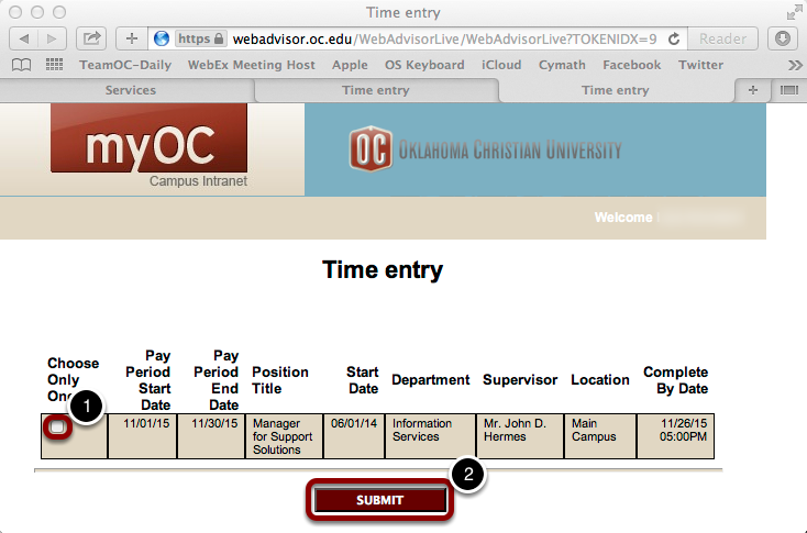 Payroll Time Sheet Entry - MyOC – Oklahoma Christian University