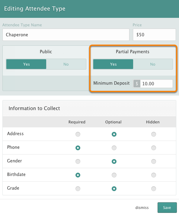 Partial Payments – Planning Center Registrations