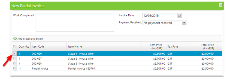 How to create a partial invoice for existing items – ServiceM8 Help