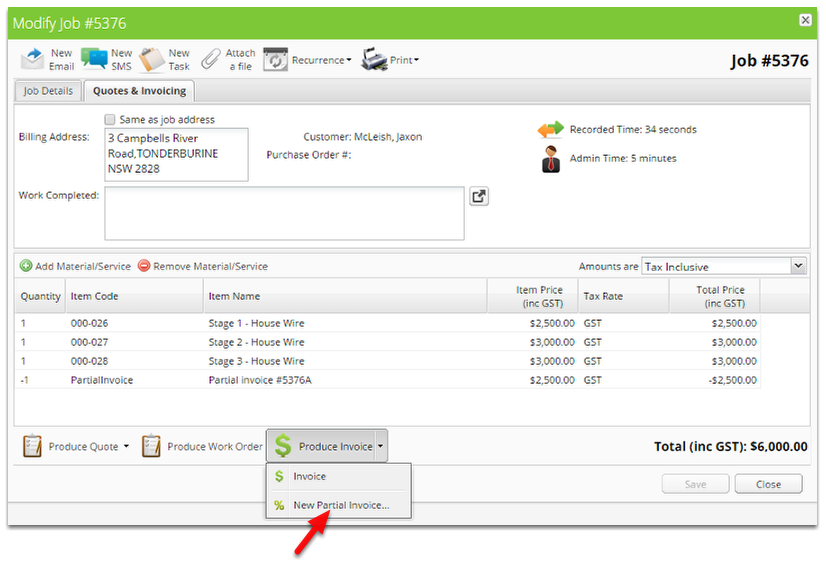 How To Create A Partial Invoice For Existing Items ServiceM8 Help