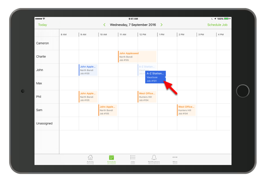 Using the Staff Schedule on the iPad – ServiceM8 Help