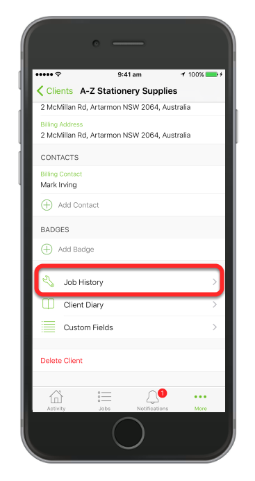How to view the job history for a client – ServiceM8 Help