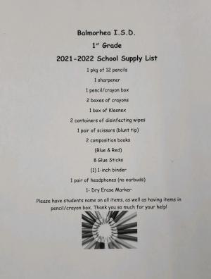Balmorhea ISD - 2021-2022 Supply Lists
