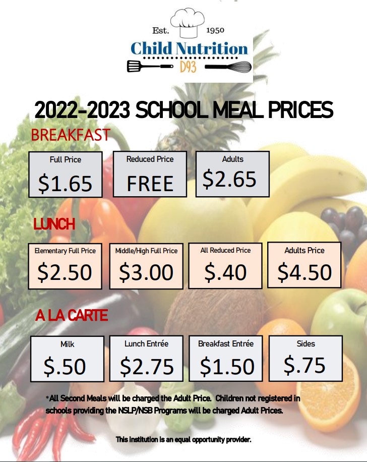 Child Nutrition - Meal Prices