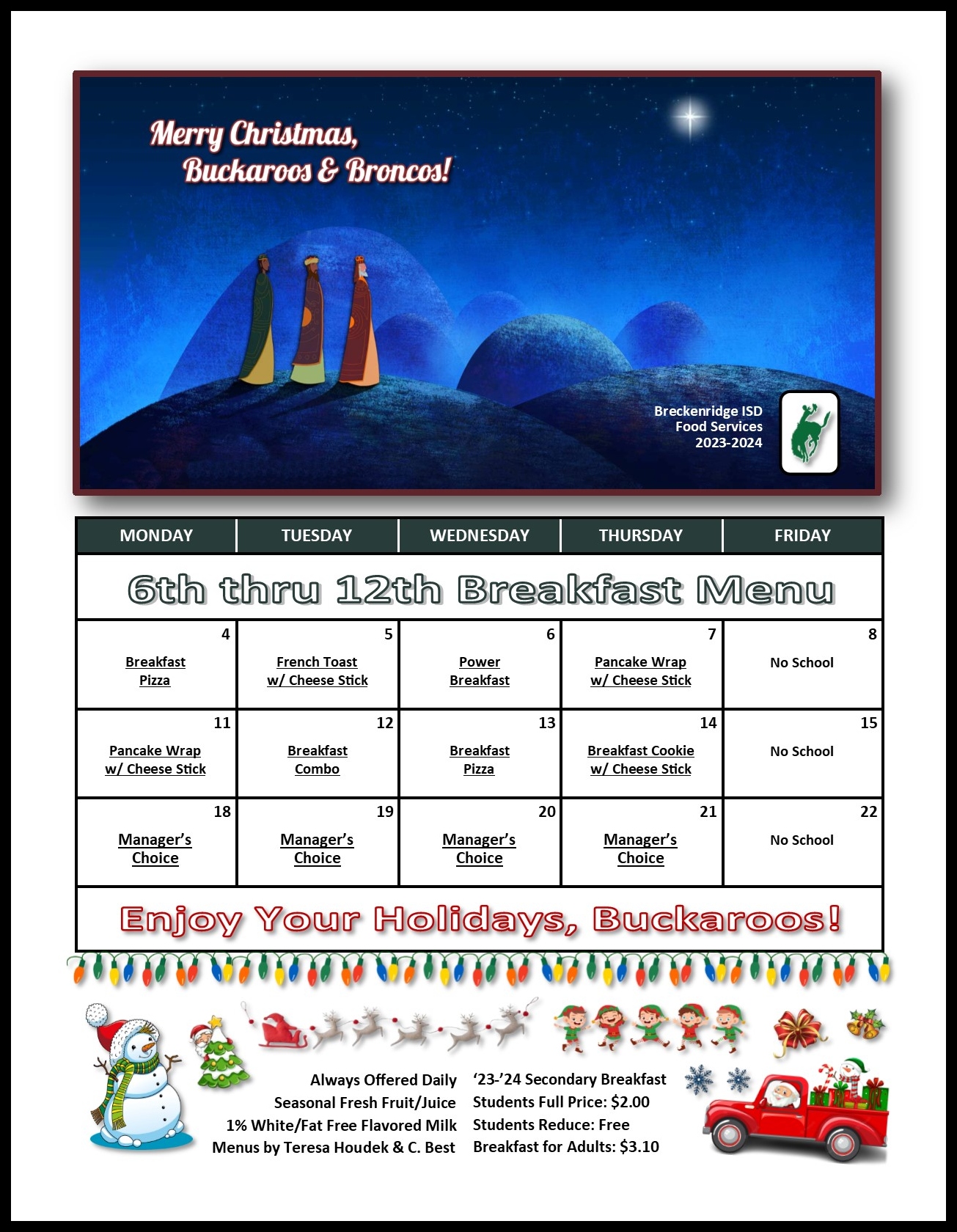 Breckenridge ISD - Food Services & Cafeteria Menus