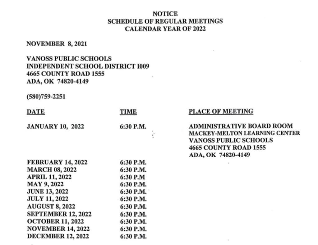 Vanoss Public Schools - Board of Education