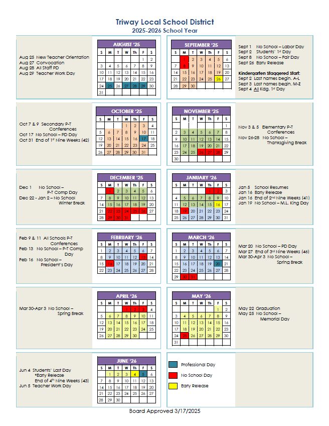 Triway Local Schools - District Calendars