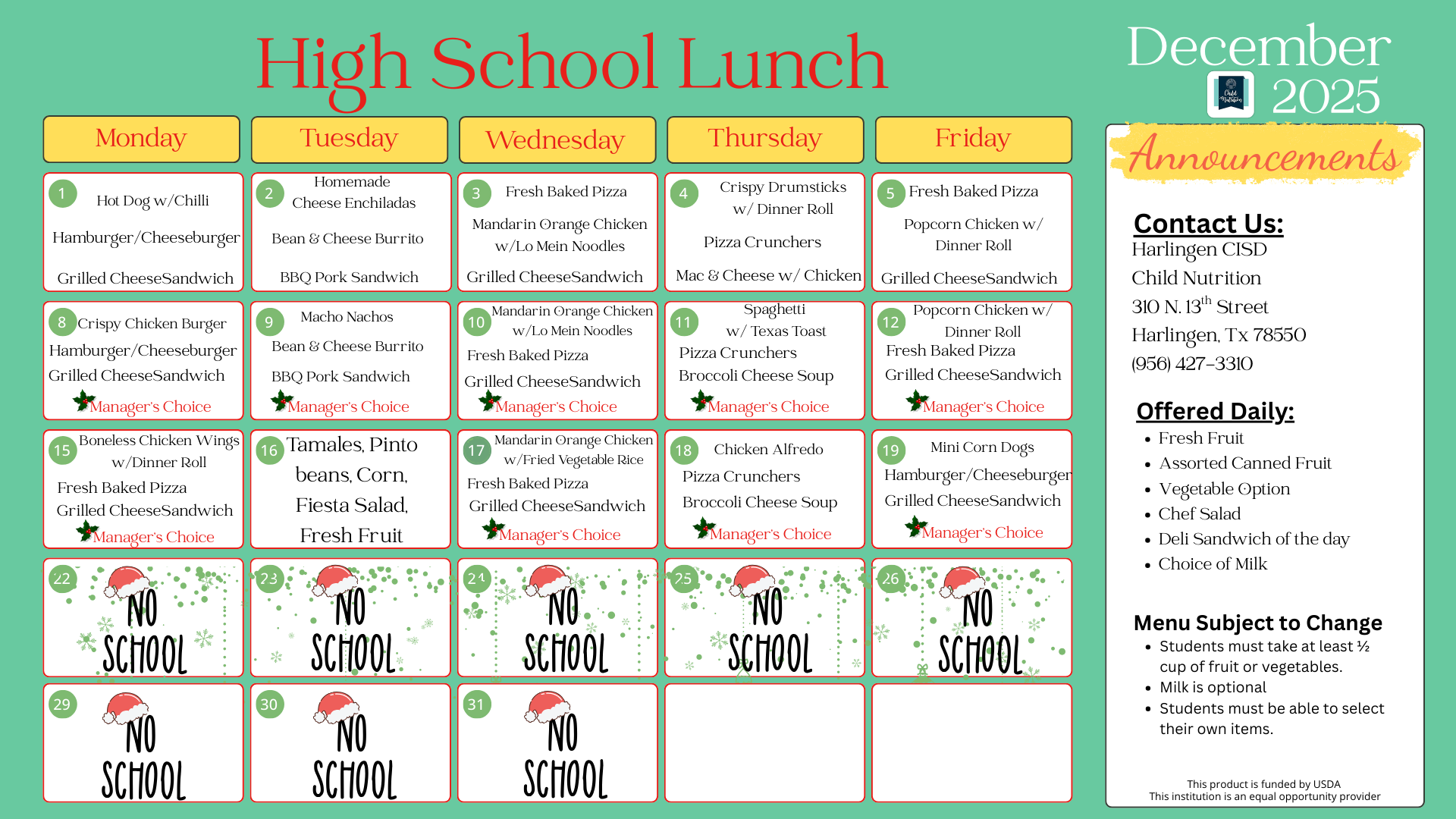 Harlingen CISD - Our Menus
