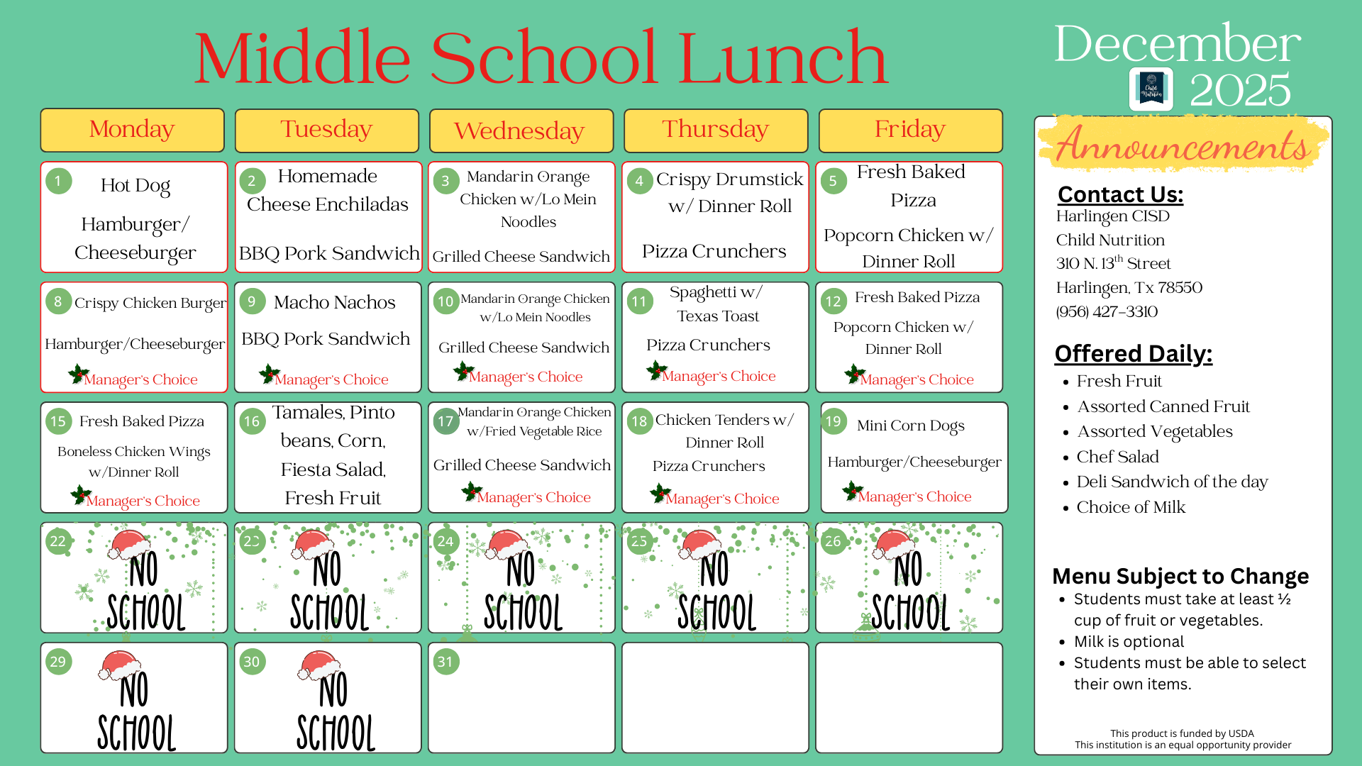Harlingen CISD - Our Menus