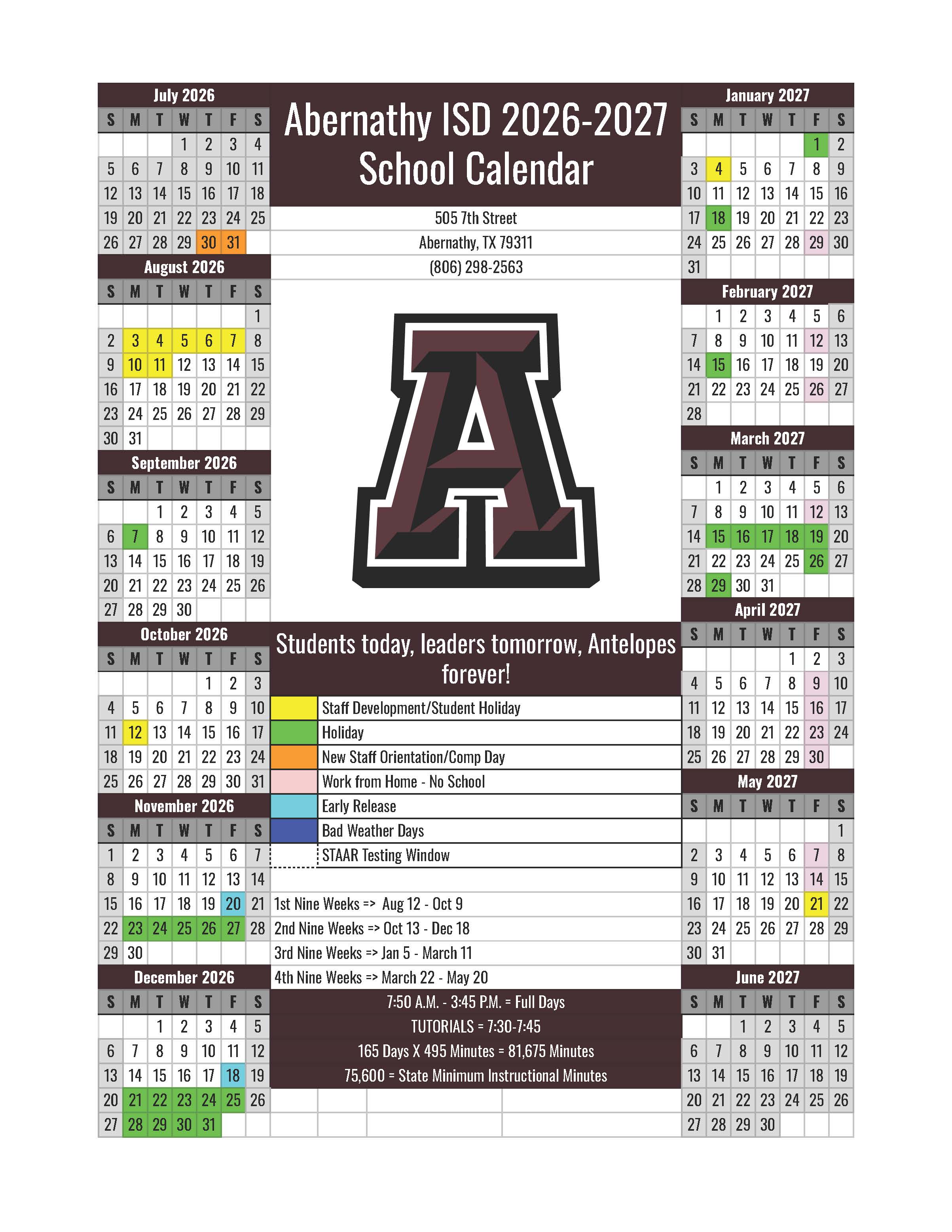 Abernathy Independent School District - Calendars and Schedules