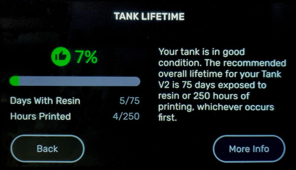 Resin tank lifetime and monitoring (Form 3/Form 3B)