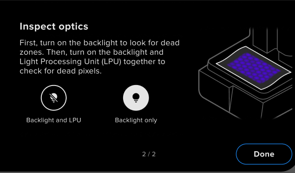 Inspecting the Backlight Unit and LPU (Form 4 and Form 4L generation)