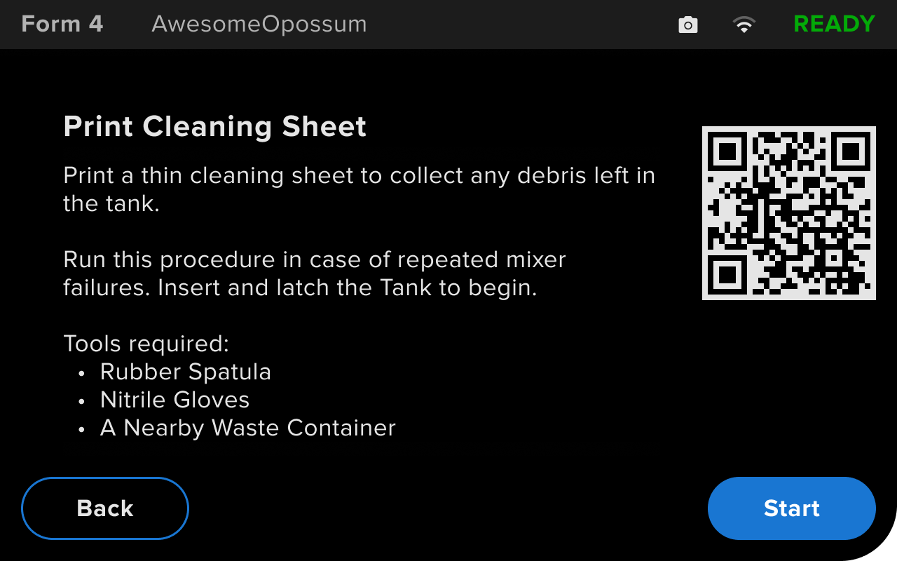 Cleaning a failed print with the cleaning sheet (Form 4 generation)