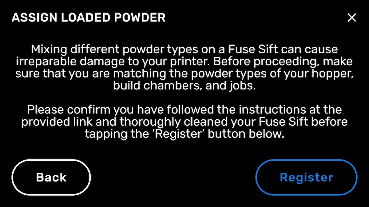 Switching SLS powder types (Fuse 1/Fuse Sift)