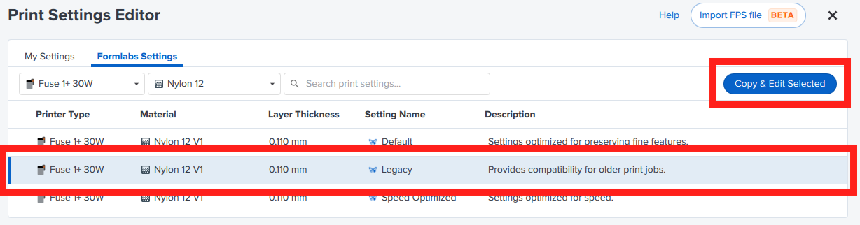 Printing with Open Material Mode (SLS)