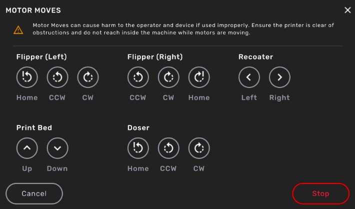 Using the Motor Moves menu (Fuse 1 generation printers)
