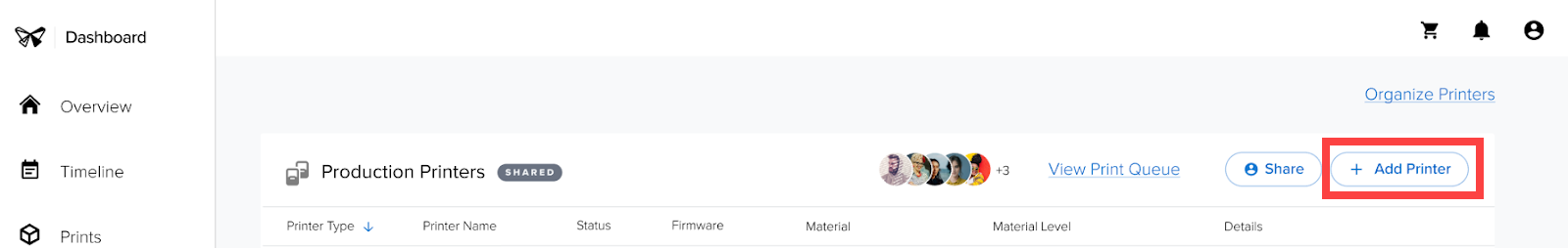 Adding and removing printers on Dashboard