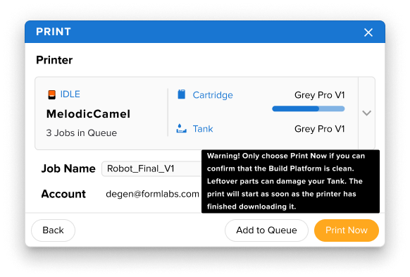 Sending a print job from PreForm to a printer