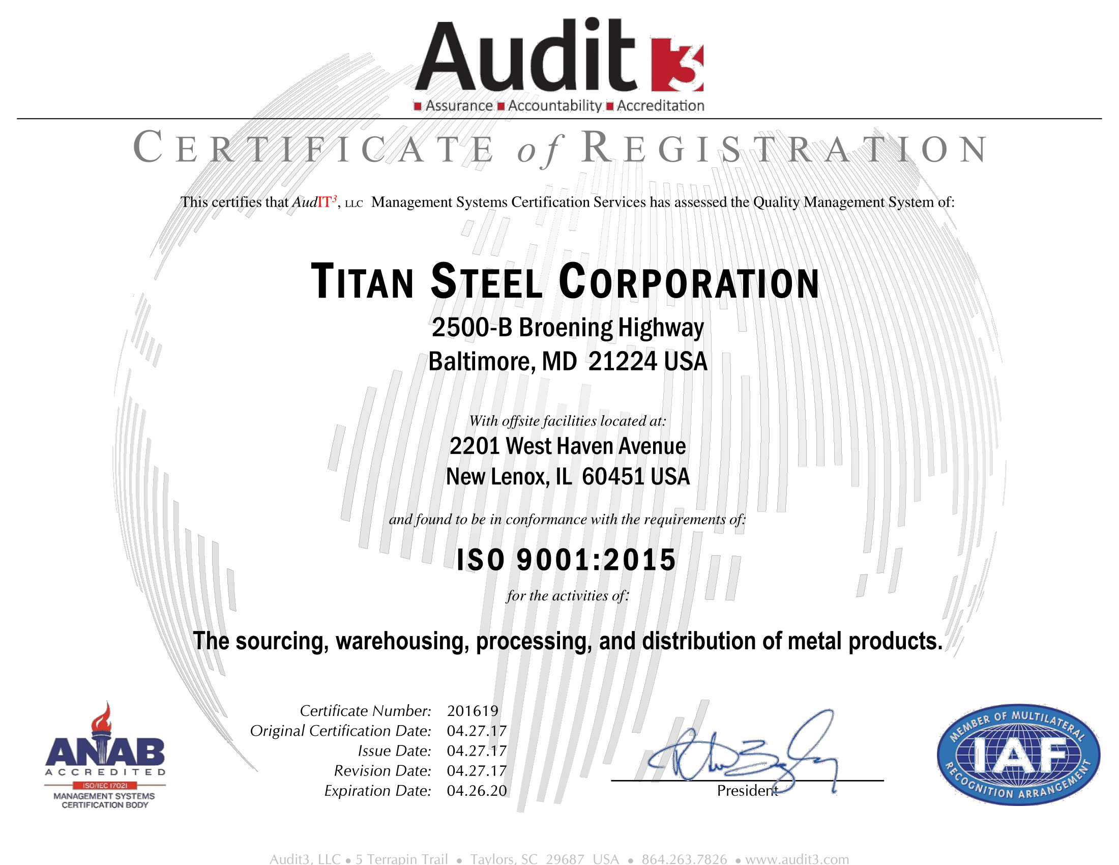 ISO Certificate | Titan Steel