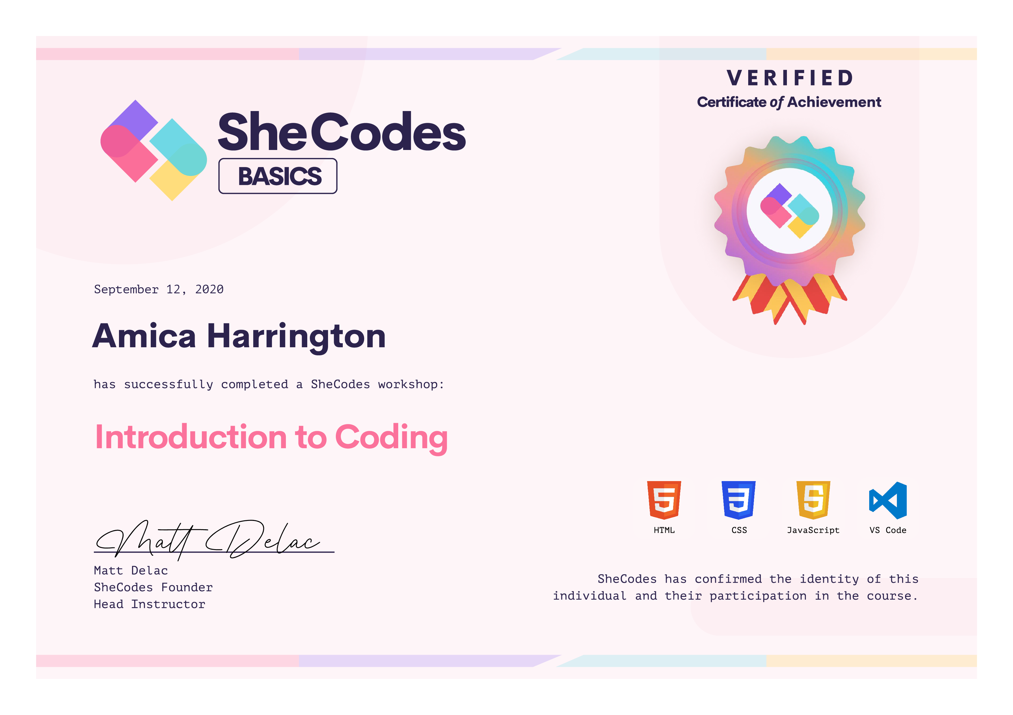 Amica Harrington SheCodes Profile | SheCodes
