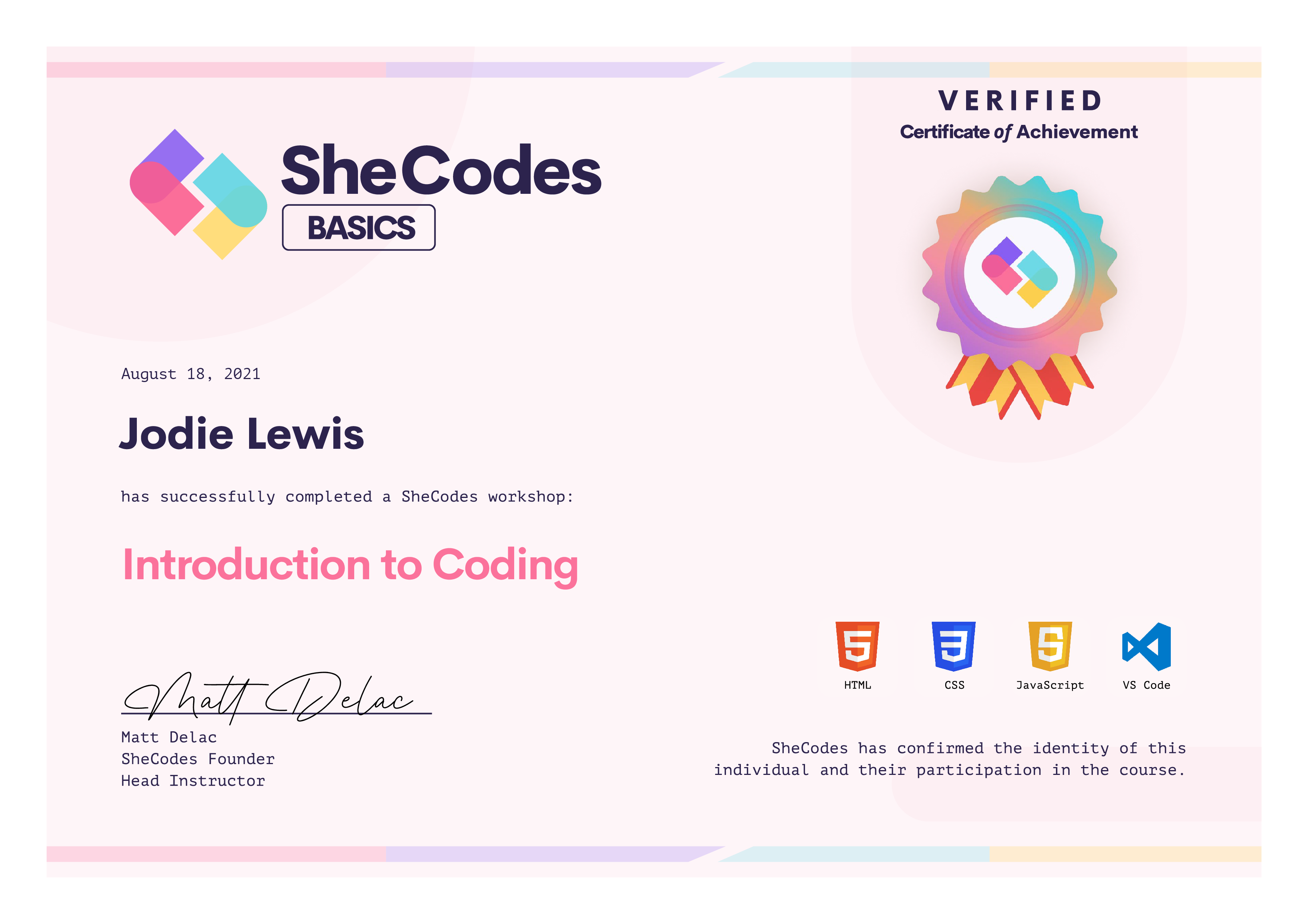 Jodie Lewis SheCodes Profile | SheCodes