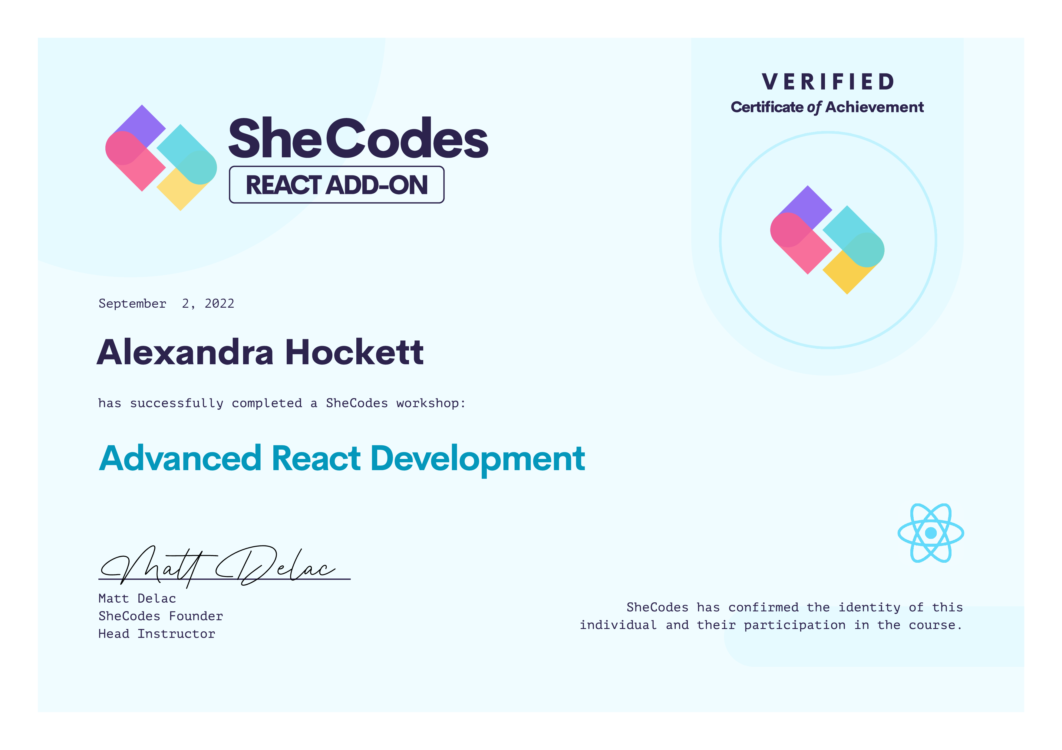 Alexandra Hockett SheCodes Profile | SheCodes