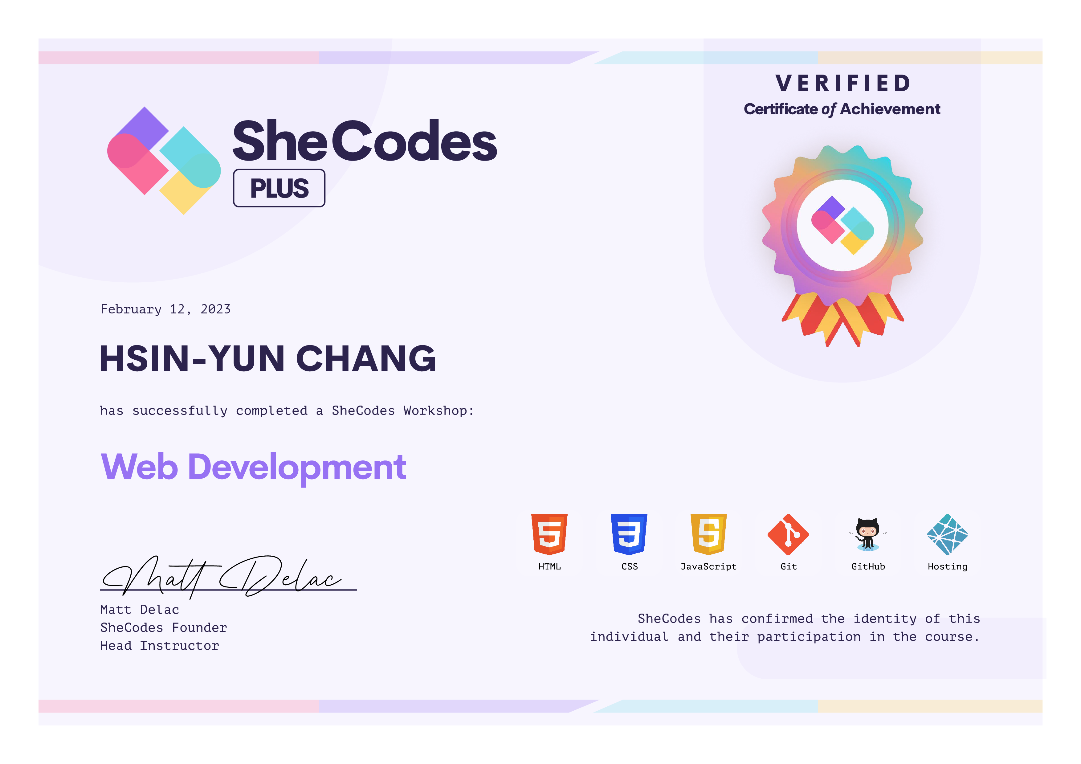 HSIN-YUN CHANG SheCodes Profile | SheCodes