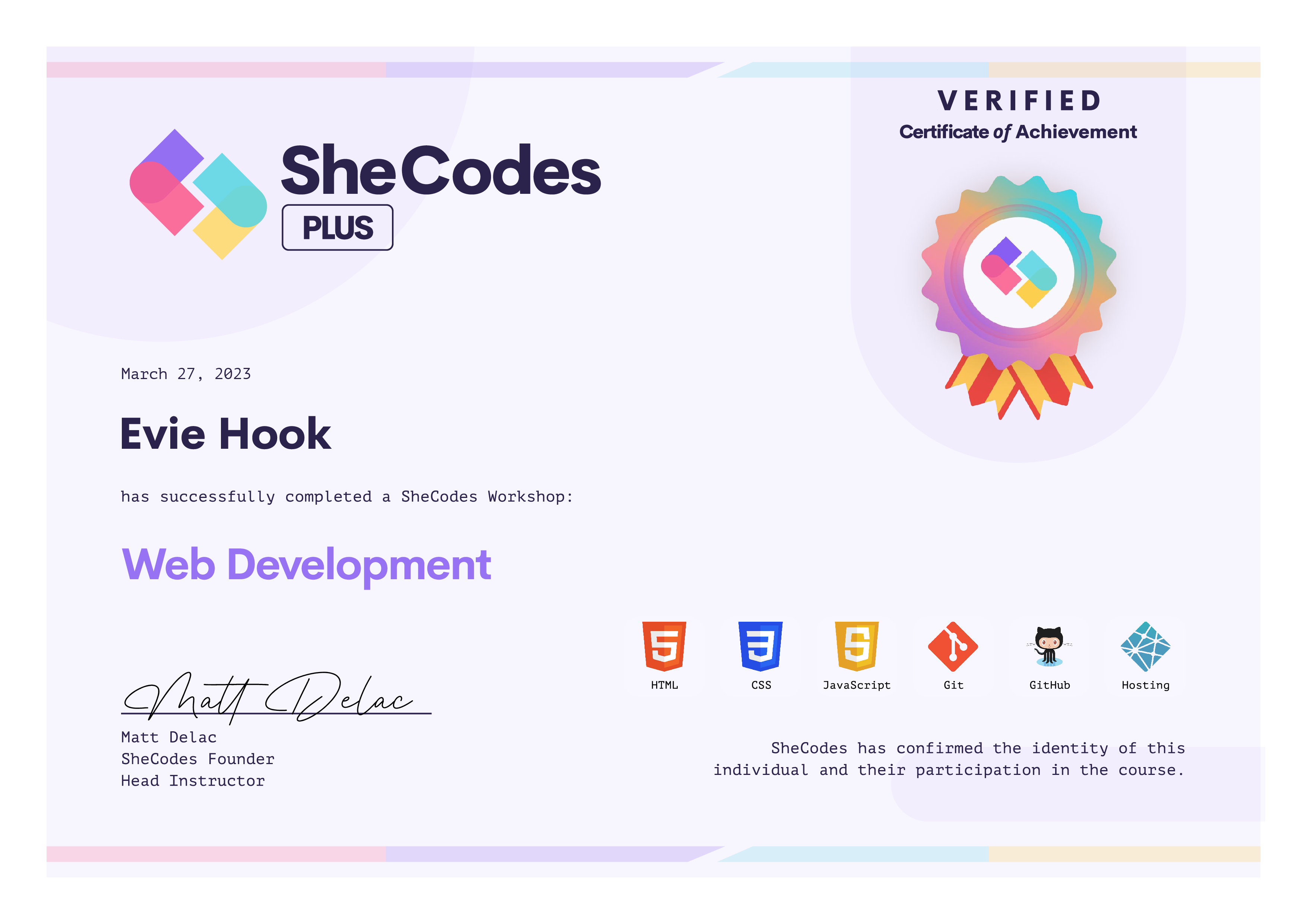 Evie Hook SheCodes Profile | SheCodes