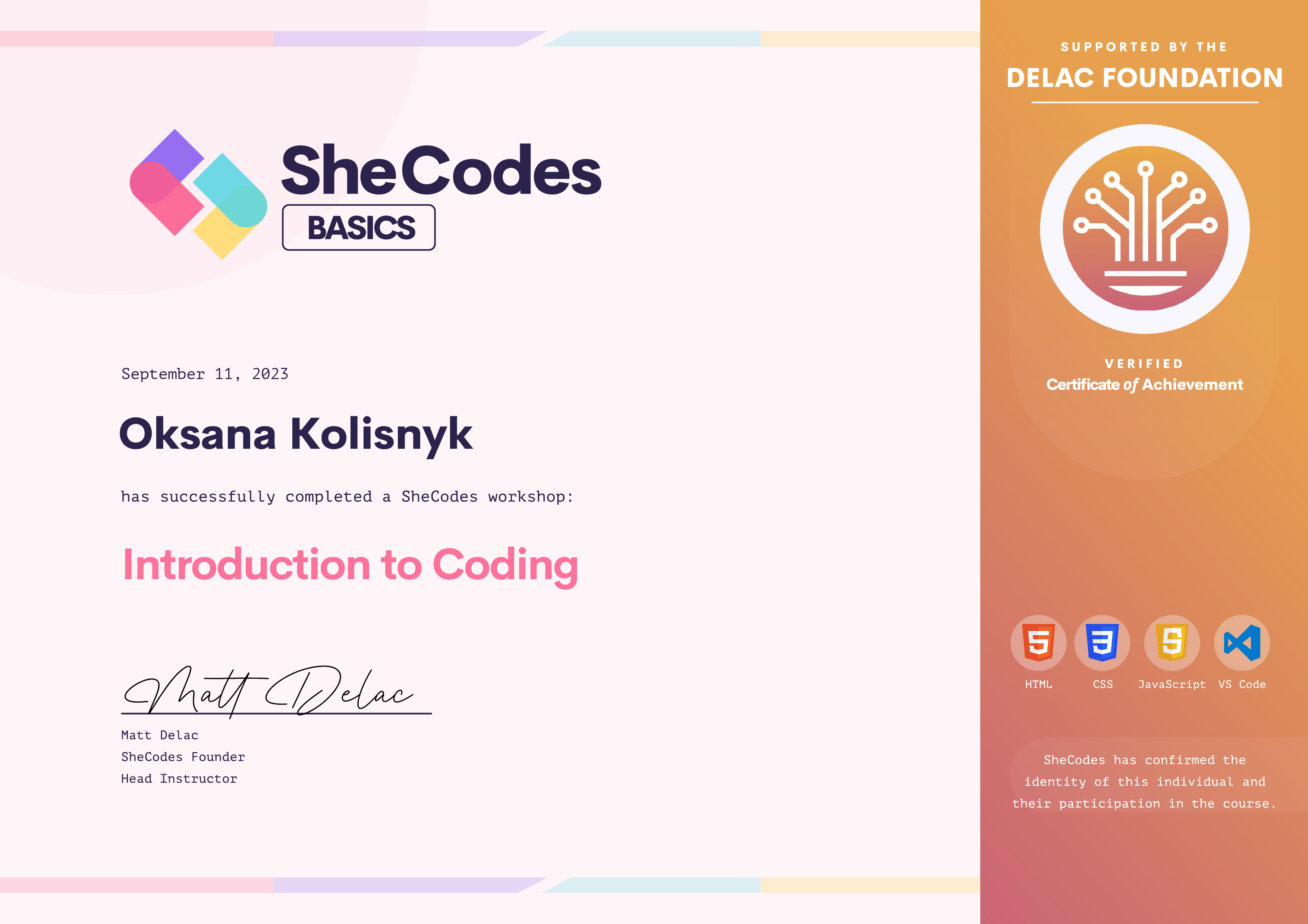 Oksana Kolisnyk SheCodes Profile | SheCodes