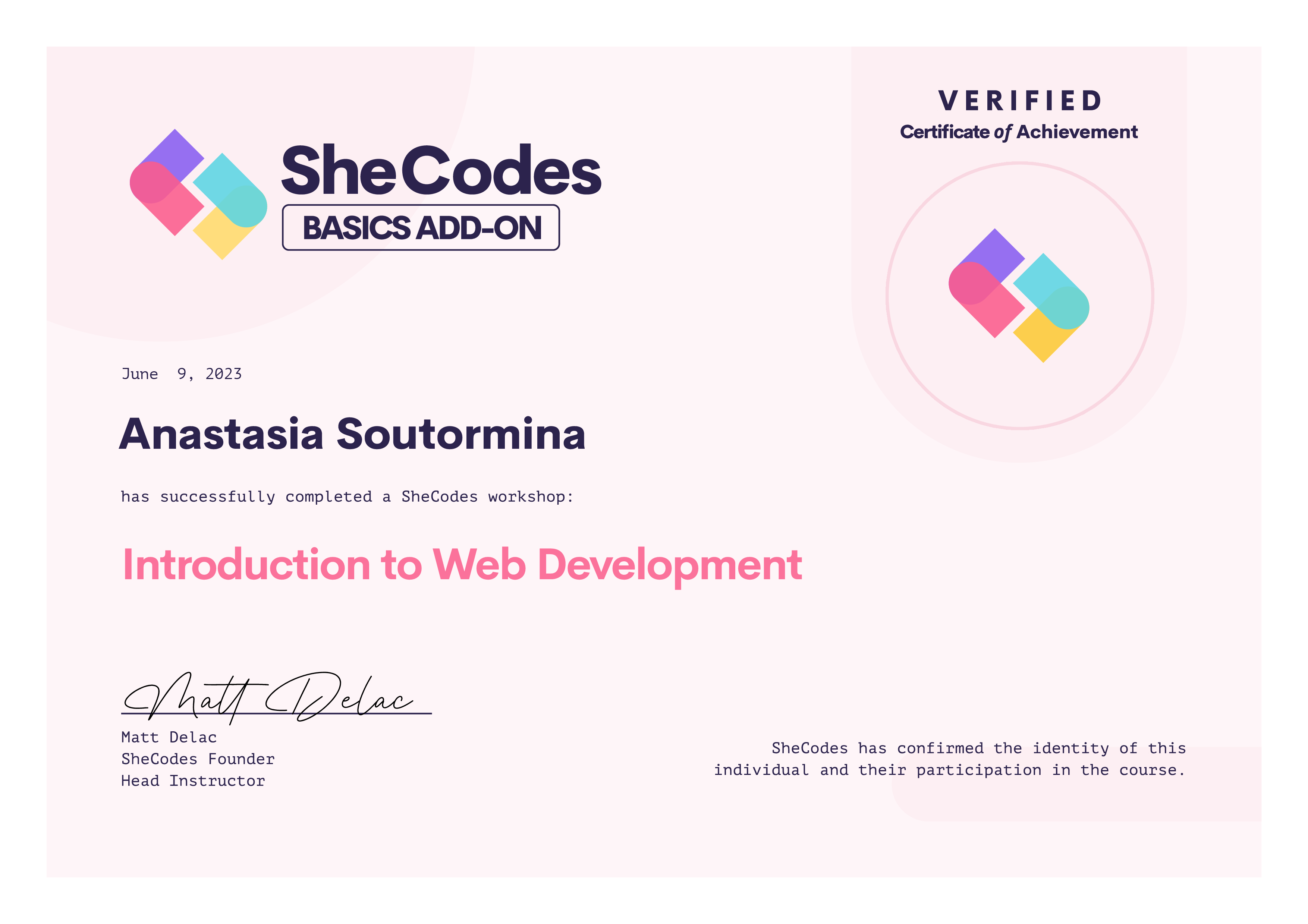 Anastasia Soutormina SheCodes Profile | SheCodes
