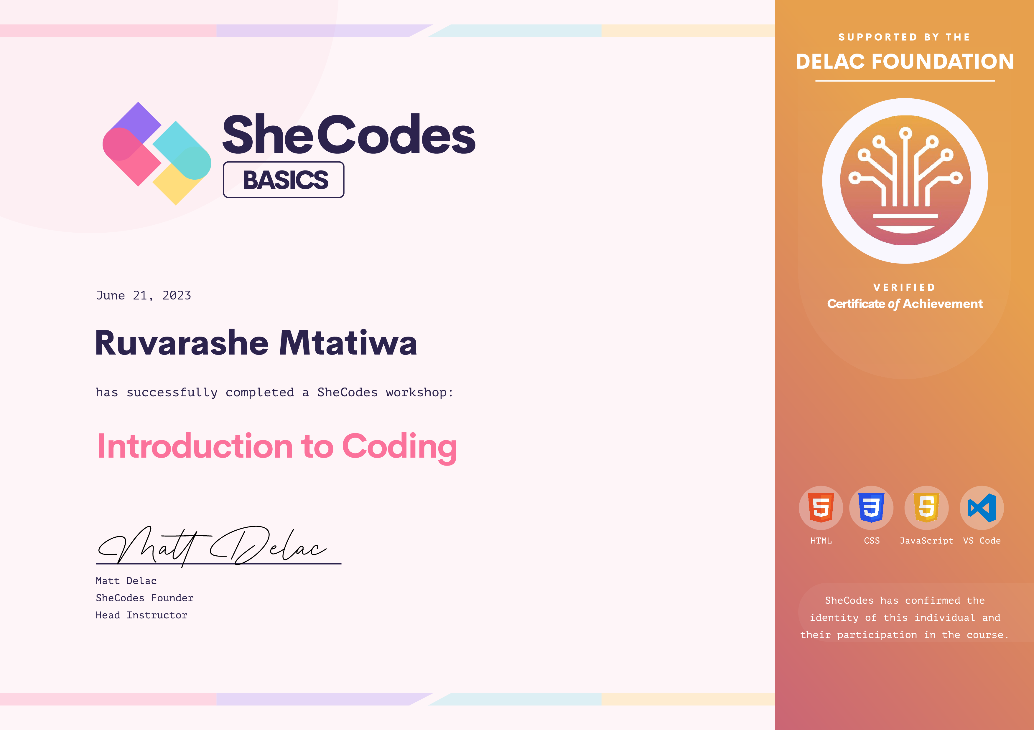 Ruvarashe Mtatiwa SheCodes Profile | SheCodes