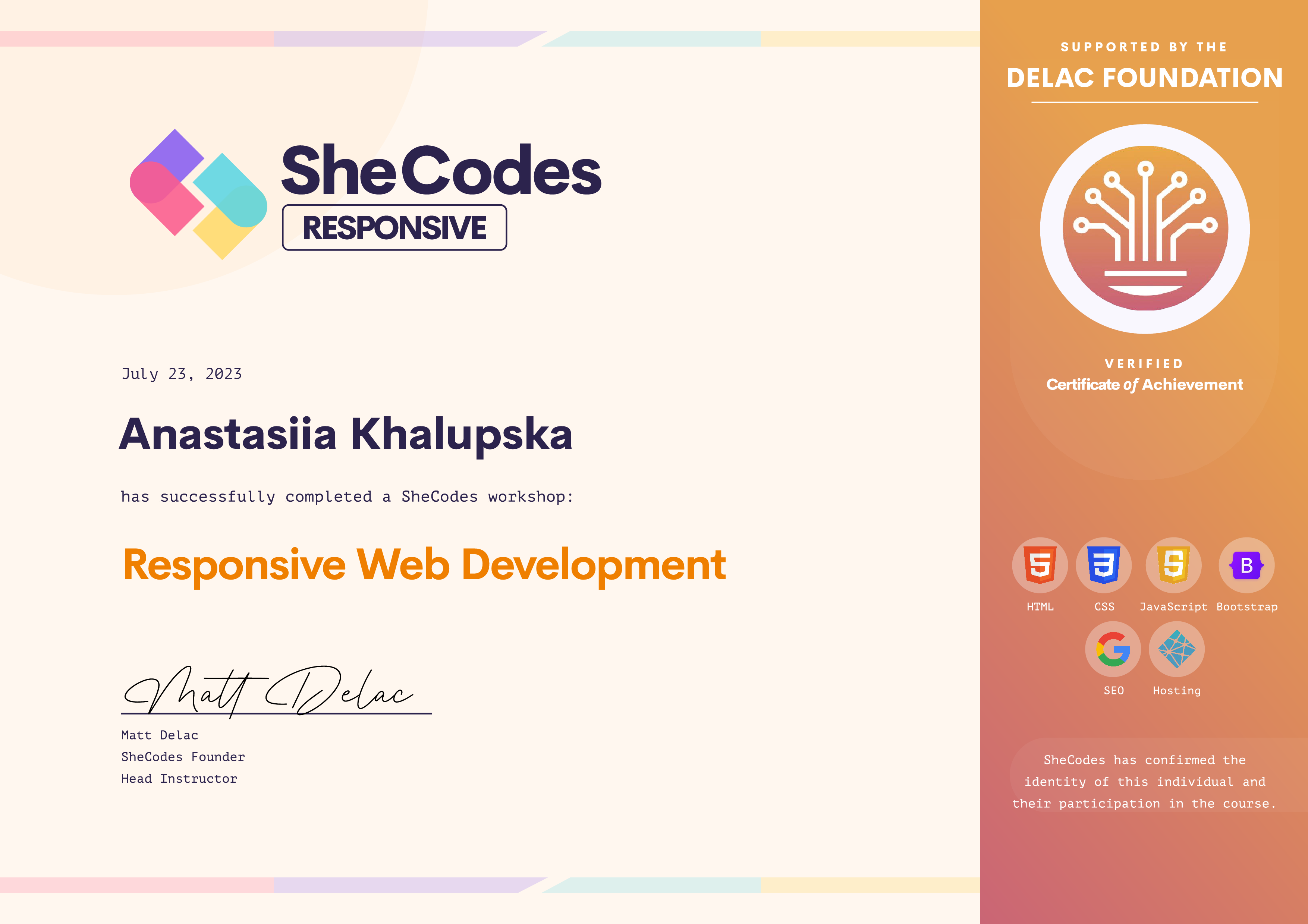 Anastasiia Khalupska SheCodes Profile | SheCodes