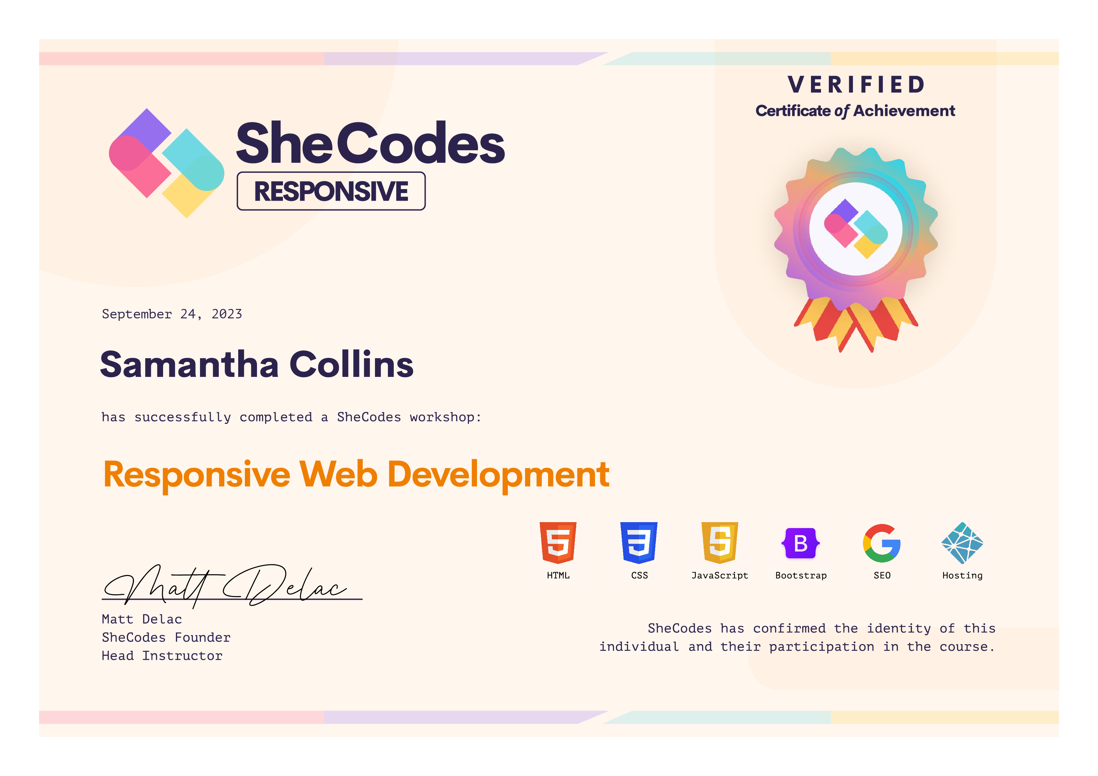 Samantha Collins SheCodes Profile | SheCodes